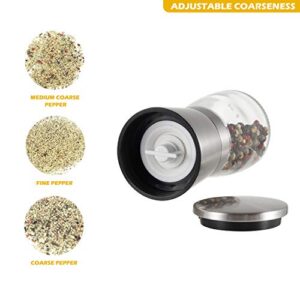 Salt and Pepper Grinder Set - Adjustable Stainless Steel Spice Ceramic Grinders Mill Shaker for Kitchen Table - Stainless Steel color