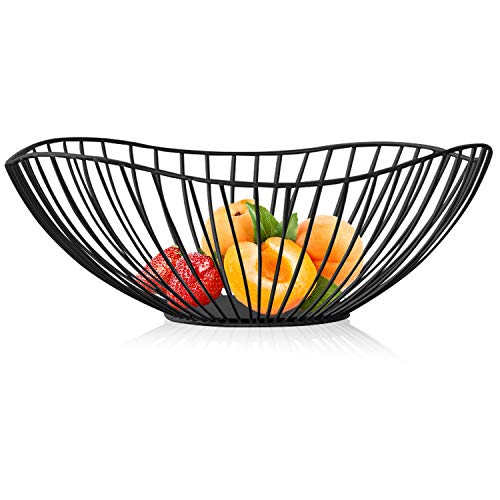 Metal Wire Fruit Basket, Black Fruit Bowl for Kitchen Counter, Fruit Holder Stand Storage Baskets for Countertop, Home Decor, Table Centerpieces, Vegetable Bowls for Fruits, Veggies, Snacks (Black)