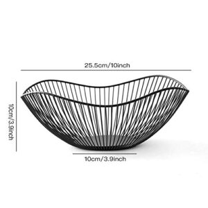 Metal Wire Fruit Basket, Black Fruit Bowl for Kitchen Counter, Fruit Holder Stand Storage Baskets for Countertop, Home Decor, Table Centerpieces, Vegetable Bowls for Fruits, Veggies, Snacks (Black)