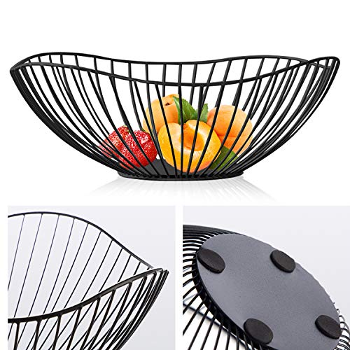 Metal Wire Fruit Basket, Black Fruit Bowl for Kitchen Counter, Fruit Holder Stand Storage Baskets for Countertop, Home Decor, Table Centerpieces, Vegetable Bowls for Fruits, Veggies, Snacks (Black)