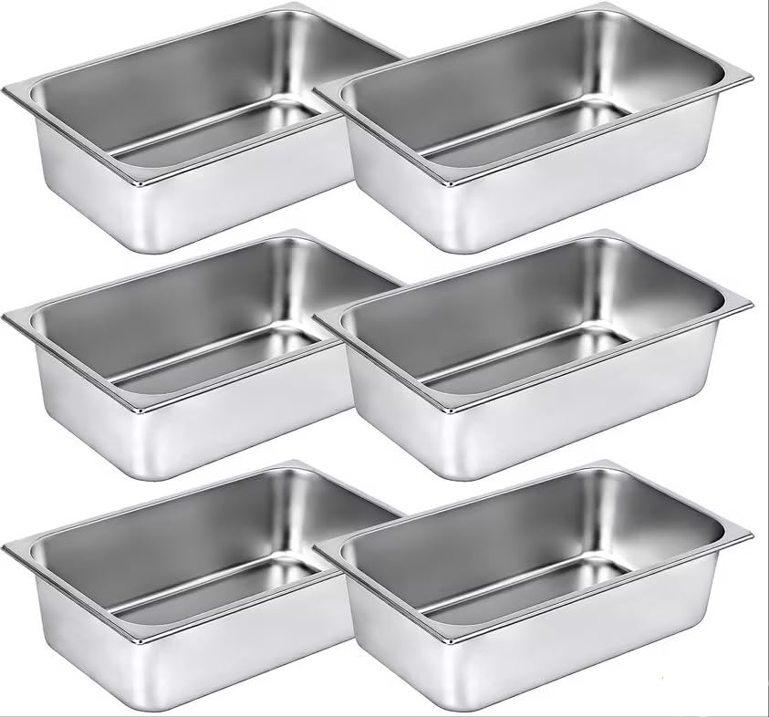 HVUE Upgrade Set of 6 Hotel Pan 6 inch Deep Steam Table Pan Full Size 20x12x6 Inch Stainless Steel Anti Jam Steam Table Pan Hotel Pan for Hotels Restaurant(6 PCS 20x12x6in)