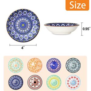 Farielyn-X 3 oz Round Soy Sauce Dipping Bowls Set of 8, Porcelain Side Dishes/Plates for Snack Sushi Ketchup Condiments Appetizer Dessert, 4 Inch Small Pinch Bowls for Kitchen Prep, Assorted Patterns