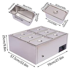 6-Pan Countertop Food Warmer Electric Steam Table For Buffet Commercial Stainless Steel Buffet Steam With 6 Stainless Steel Covers 110V 850W 7L Large Capacity (6 Pan/7L)