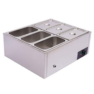 6-Pan Countertop Food Warmer Electric Steam Table For Buffet Commercial Stainless Steel Buffet Steam With 6 Stainless Steel Covers 110V 850W 7L Large Capacity (6 Pan/7L)