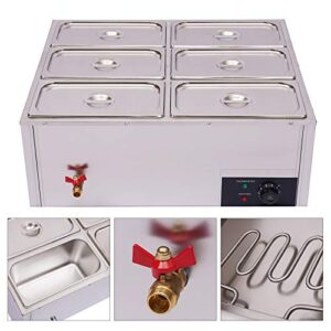 6-Pan Countertop Food Warmer Electric Steam Table For Buffet Commercial Stainless Steel Buffet Steam With 6 Stainless Steel Covers 110V 850W 7L Large Capacity (6 Pan/7L)