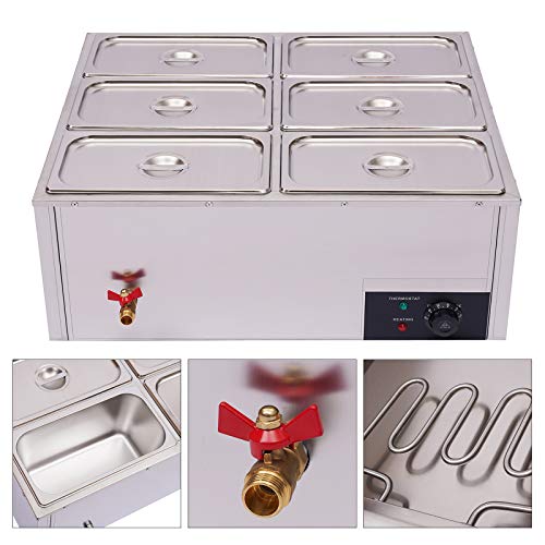 6-Pan Countertop Food Warmer Electric Steam Table For Buffet Commercial Stainless Steel Buffet Steam With 6 Stainless Steel Covers 110V 850W 7L Large Capacity (6 Pan/7L)