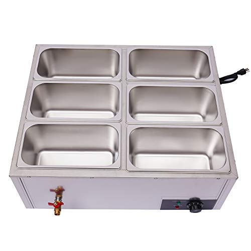 6-Pan Countertop Food Warmer Electric Steam Table For Buffet Commercial Stainless Steel Buffet Steam With 6 Stainless Steel Covers 110V 850W 7L Large Capacity (6 Pan/7L)