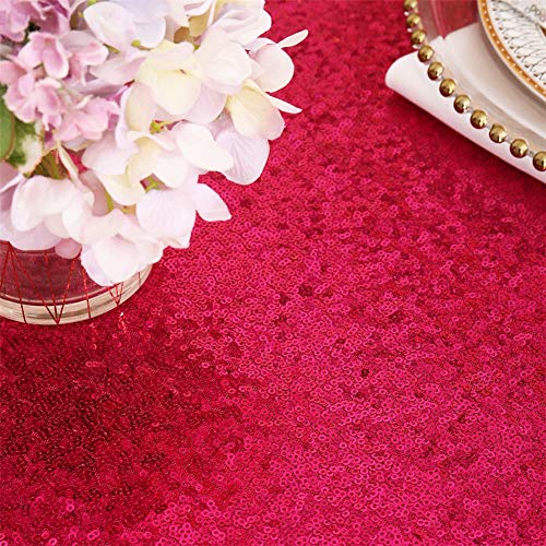 Eternal Beauty Sequin Tablecloth, 60x102 Rectangle Sequin Tablecloth for Party Cake Dessert Table Exhibition Events,Hot Pink