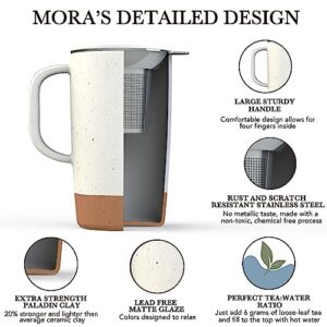 Mora Ceramics Large Tea Mug with Loose Leaf Infuser and Ceramic Lid, 18 oz, Portable, Microwave and Dishwasher Safe, Tall Coffee Cup - Rustic Matte Ceramic Glaze, Modern Herbal Tea Strainer, Cotton