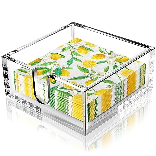 LotFancy Napkin Holder, Acrylic Cocktail Napkin Holder for 5 x 5 inch Napkin, Clear Paper Holder for Table, Kitchen, Bar, Party, Square Tissue Dispenser, Napkin Caddy for Bathroom