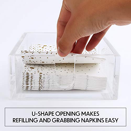 LotFancy Napkin Holder, Acrylic Cocktail Napkin Holder for 5 x 5 inch Napkin, Clear Paper Holder for Table, Kitchen, Bar, Party, Square Tissue Dispenser, Napkin Caddy for Bathroom