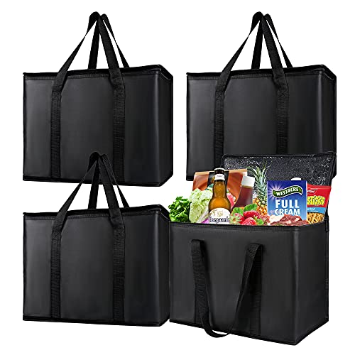 musbus insulated trunk organizer car cooler bag 4-Pack Food Insulated Grocery shopping bags, Black, reusable,zipper,foldable,tote,cold,for adult,for instacart,for foodland,