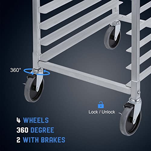 Profeeshaw Bun Pan Bakery Rack 10 Tier with Wheels, Aluminum Racking Trolley Storage for Half or Full Sheets