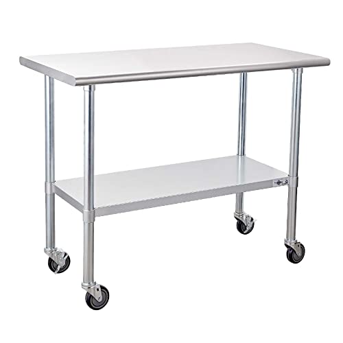 Profeeshaw Stainless Steel Table with Wheels 24x48 Inch, NSF Commercial Kitchen Prep & Work Table with Undershelf and Galvanized Legs for Restaurant, Bar, Utility Room and Garage Heavy Duty Table