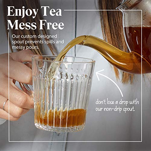 Teapot with Infuser for Loose Tea - 33oz, 4 Cup Tea Infuser, Clear Glass Tea Kettle Pot with Strainer & Warmer - Loose Leaf, Iced Tea Maker & Brewer