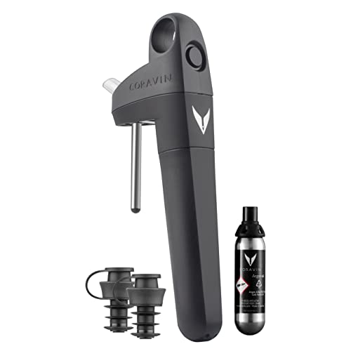 Coravin Pivot Wine Preservation System - Preserve Wine for 4 Weeks - Includes the Pivot System, 1 Capsule, 2 Wine Bottle Stoppers & 1 Bottle Sleeve - By-the-Glass Wine Saver System - Black