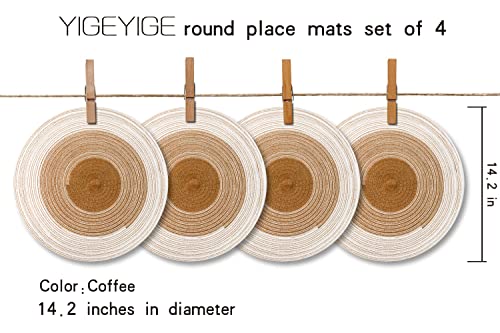 YIGEYIGE Round Placemats Set of 4, The Place Mats is Suitable for Holiday Parties, Family Gatherings and Daily Use,14.2'' (Coffee, 4)