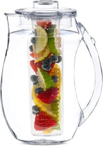 large fruit infuser water pitcher (2.9 quart / 93 oz) – shatterproof acrylic infusion jug for iced tea, juice, beverages, water, lemon, fruit & herbs – bpa free