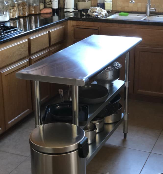 AmGood Stainless Steel Work Table with 2 Shelves and Casters | Metal Utility Table On Wheels (Stainless Steel Work Table with 2 Shelves + Casters, 36" Long x 18" Deep)