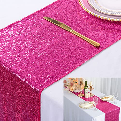 Hot Pink Table Runner Sequin Table Runner Fuchsia 12"x72" Fall Coffee Table Runner Christmas Table Overlay Rustic Banquet Table Cover Decorative Table Runner for Party Fall Dining Table Runner