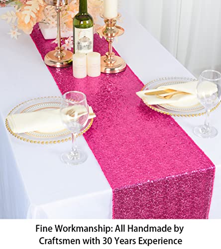 Hot Pink Table Runner Sequin Table Runner Fuchsia 12"x72" Fall Coffee Table Runner Christmas Table Overlay Rustic Banquet Table Cover Decorative Table Runner for Party Fall Dining Table Runner