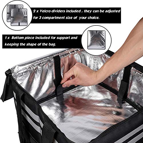 cherrboll XL Insulated Pizza Delivery Backpack, Thermal Food Delivery Bag with 3 Dividers, Reusable Cooler Backpack for Bicycle Transport