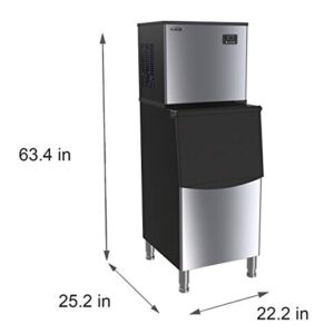 KoolMore Modular Ice Maker Machine, 315 lb. Full Cube Production, Free-Standing with Air Cooled Evaporator, 200 lb Bin, Stainless-Steel