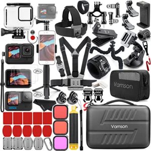 vamson accessories kit for gopro hero 11 10 9 black waterproof housing case filter silicone protector frame lens screen tempered glass head chest strap bike mount floating bundle set kit 64 in 1 avs18