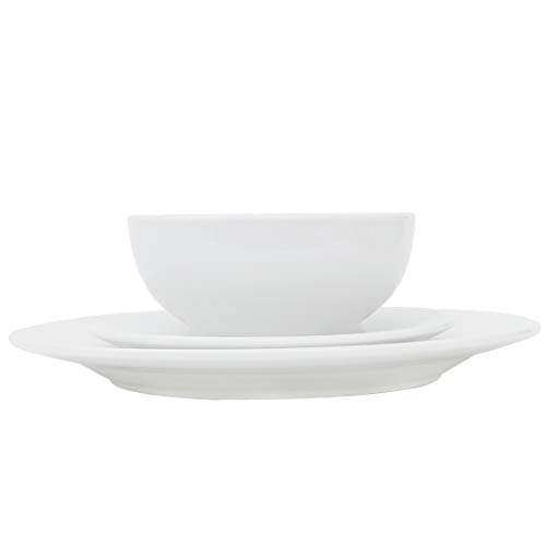 SUPER DEAL Round 18-Piece White Kitchen Dinnerware Set, Service for 6, Plates and Bowls – Microwave, Oven and Dishwasher Safe