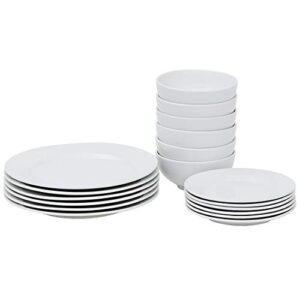 SUPER DEAL Round 18-Piece White Kitchen Dinnerware Set, Service for 6, Plates and Bowls – Microwave, Oven and Dishwasher Safe