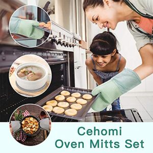 Oven Mitts and Pot Holders Set 8 Pcs, Extra Long Silicone Gloves Kitchen Accessories High Heat Resistant 450 Degree Potholder with Non-Slip Surface Soft Inner Lining for Cooking Baking