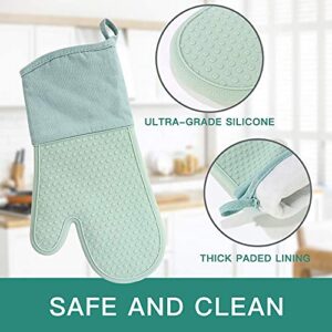 Oven Mitts and Pot Holders Set 8 Pcs, Extra Long Silicone Gloves Kitchen Accessories High Heat Resistant 450 Degree Potholder with Non-Slip Surface Soft Inner Lining for Cooking Baking