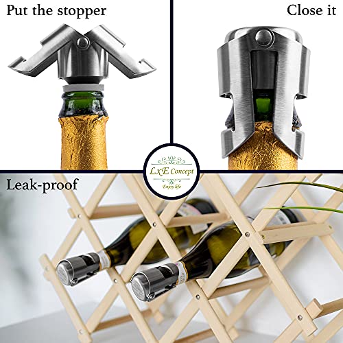 Champagne Stoppers for Sparkling Bottle Sealing - Saver Accessories Toppers for Wine Napa Moet Bottega - Cone-shaped wine stoppers and Dual-sided Stainless Steel Cover Bottles Set (Silver Gray, 2 & 2)