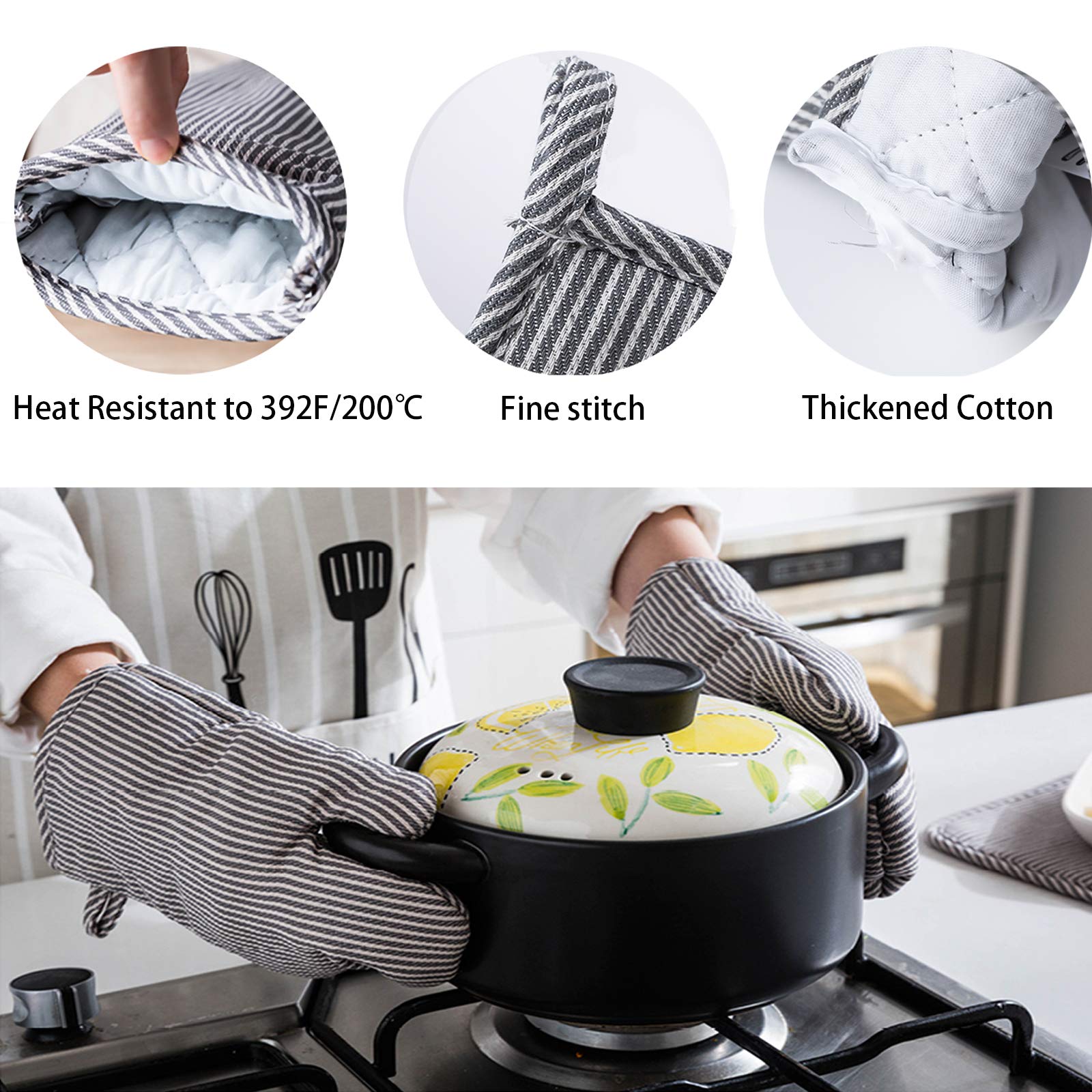 4Pcs Oven Mitts and Pot Holders, Heat Resistant Oven Mitts Set with Pothholder,Heat Resistant Microwave Gloves Safe for Baking,Cooking, BBQ