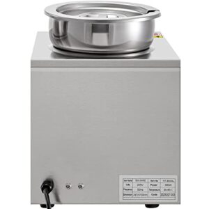 VEVOR 110V Commercial Food Warmer 4.2 Qt Capacity, 300W Electric Soup Warmer Adjustable Temp.32-185℉, Stainless Steel Countertop Soup Pot with Tap, Bain Marie Food Warmer for Cheese/Hot Dog/Rice