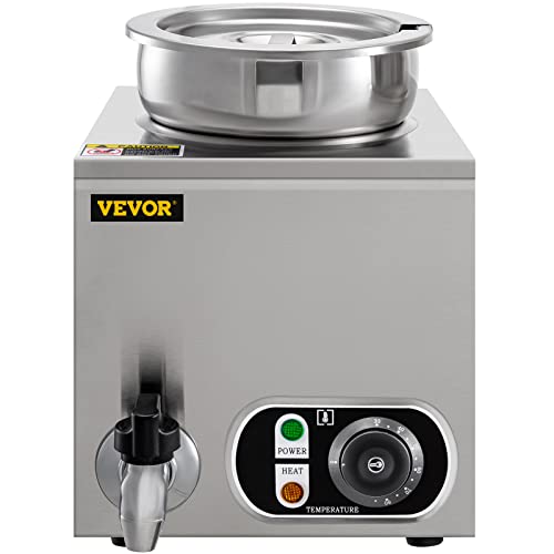 VEVOR 110V Commercial Food Warmer 4.2 Qt Capacity, 300W Electric Soup Warmer Adjustable Temp.32-185℉, Stainless Steel Countertop Soup Pot with Tap, Bain Marie Food Warmer for Cheese/Hot Dog/Rice