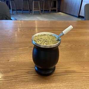 Evepure Yerba Mate Gourd Cup- Mate Gourd and Bombilla Set - Silicone Straw Tips for Yerba Mate Bombillas - Midnight Black