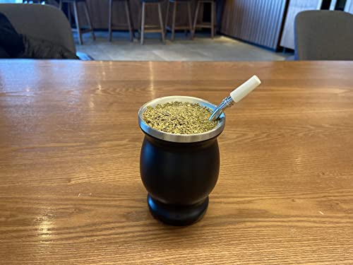 Evepure Yerba Mate Gourd Cup- Mate Gourd and Bombilla Set - Silicone Straw Tips for Yerba Mate Bombillas - Midnight Black