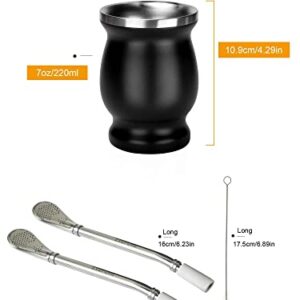 Evepure Yerba Mate Gourd Cup- Mate Gourd and Bombilla Set - Silicone Straw Tips for Yerba Mate Bombillas - Midnight Black