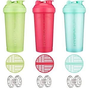 Hydra Cup | 6 Pack | Shaker Bottles for Protein Powder Shakes & Mixes, 28-Ounces (900ml), Six Colors, Wire Whisk & Mixing Grid, BPA Free Shaker Cup Blender Set