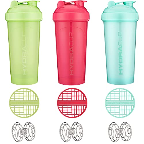 Hydra Cup | 6 Pack | Shaker Bottles for Protein Powder Shakes & Mixes, 28-Ounces (900ml), Six Colors, Wire Whisk & Mixing Grid, BPA Free Shaker Cup Blender Set