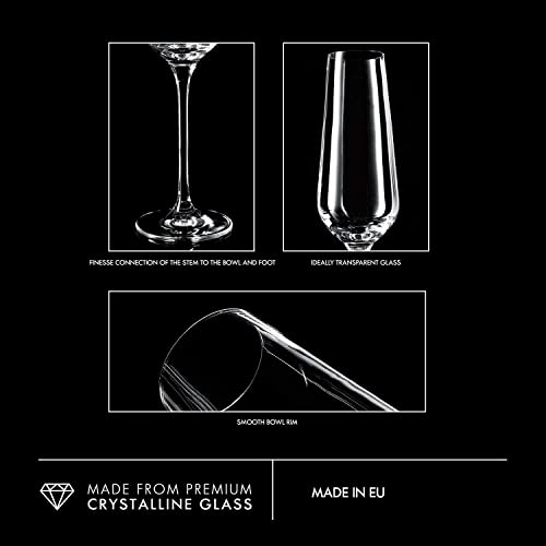 KROSNO Crystal Champagne Flute Glass | Set of 6 | 6.1 oz | Avant-Garde Collection | Perfect for Home, Restaurants and Parties | Dishwasher Safe