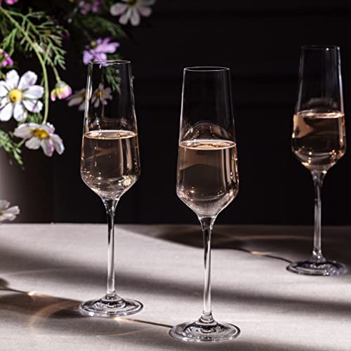 KROSNO Crystal Champagne Flute Glass | Set of 6 | 6.1 oz | Avant-Garde Collection | Perfect for Home, Restaurants and Parties | Dishwasher Safe