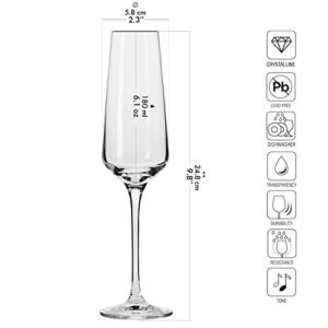 KROSNO Crystal Champagne Flute Glass | Set of 6 | 6.1 oz | Avant-Garde Collection | Perfect for Home, Restaurants and Parties | Dishwasher Safe