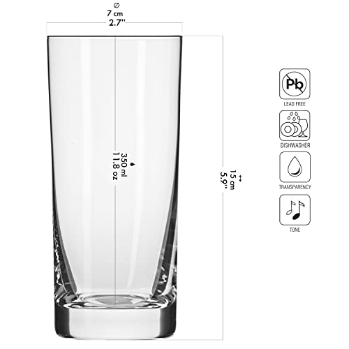 Krosno Tall Water Juice Drinking Highball Glasses | Set of 6 | 11.8 oz | Blended Collection | Perfect for Home Restaurants and Parties | Dishwasher Safe | Gift Idea | Made in Europe