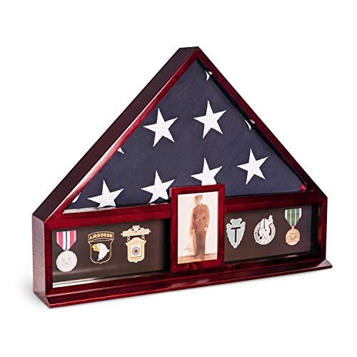 Unknown1 Handcrafted Military Flag and Medal Display Wood Case Large Cherry Finish