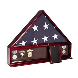 Unknown1 Handcrafted Military Flag and Medal Display Wood Case Large Cherry Finish