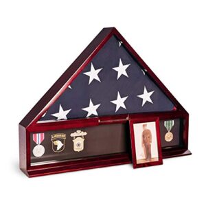 Unknown1 Handcrafted Military Flag and Medal Display Wood Case Large Cherry Finish