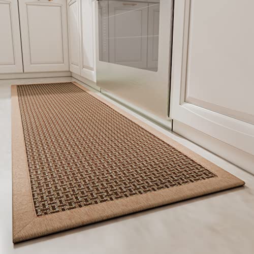 MontVoo Kitchen Rugs and Mats for Floor, Washable Non-Skid Runner Rug, Absorbent Twill Standing Mat for Sink, Brown