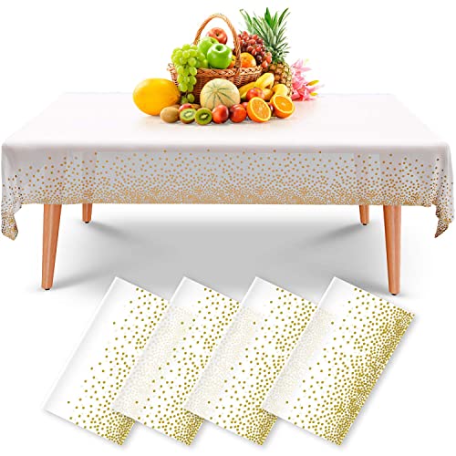 Glitz&Gather Heavy Duty Plastic Table Cloth For Parties Disposable 4 Pack, 54''x108'' for Rectangle Table |Decorative Durable,Waterproof & Wrinkleless Gold TableCloth |Plastic Table Cover For Weddings